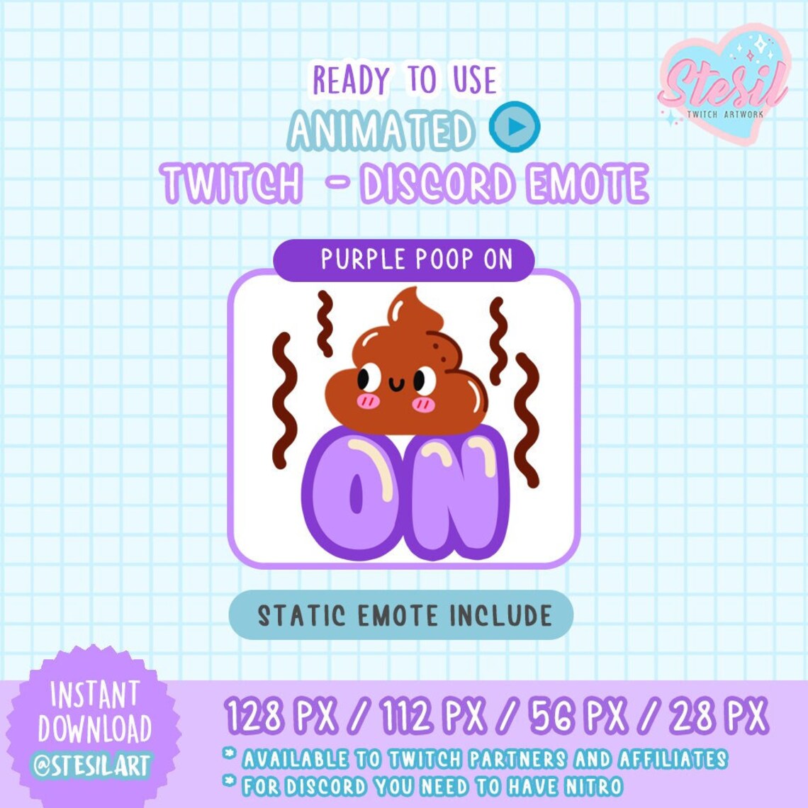ANIMATED and STATIC Twitch Discord Emote / Poop on Emote / Purple Color ...