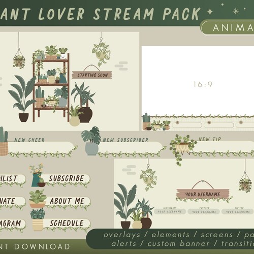 ANIMATED Twitch Stream Package / PLANT LOVER Theme / Overlays - Etsy