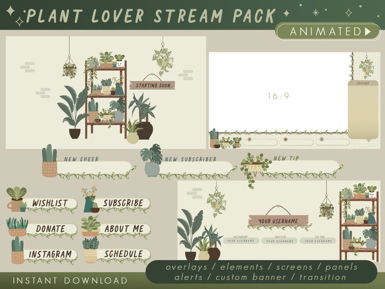 ANIMATED Twitch Stream Package / PLANT LOVER Theme / Overlays ...