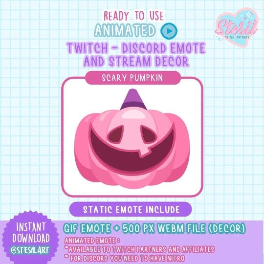 ANIMATED Twitch - Discord Emote and Stream Decor / PINK Scary Pumpkin ...