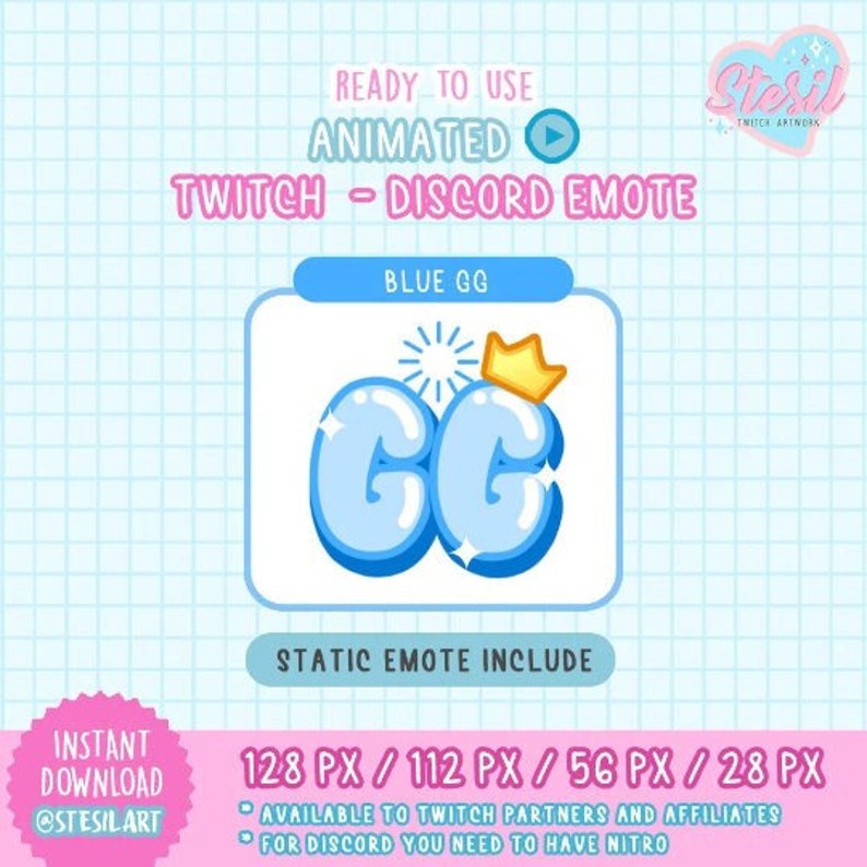 Animated and Static Twitch Discord Emote / GG Sparkle / BLUE Color ...