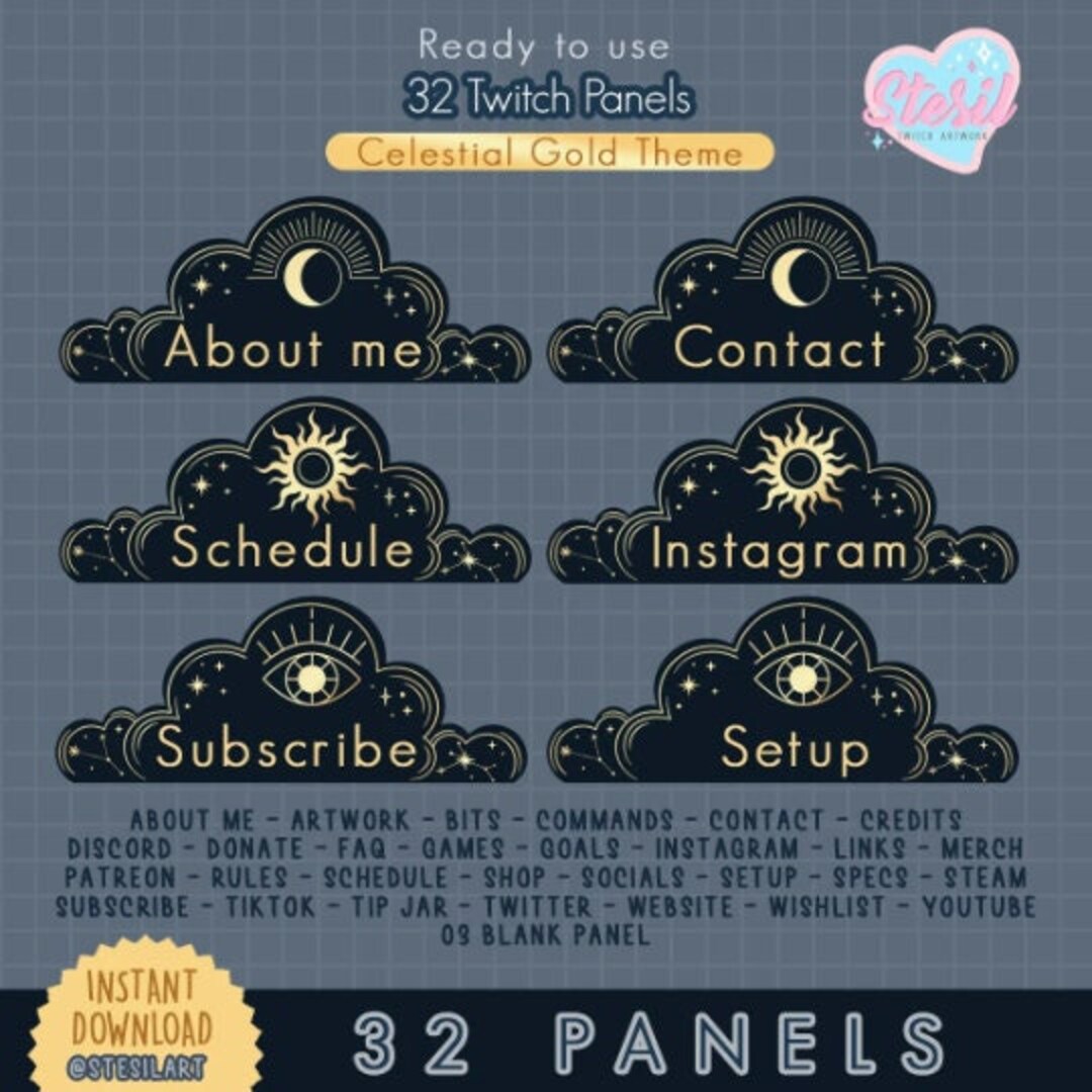 Twitch Panels / CELESTIAL GOLD Theme / Sky / Magic / Clouds / Moon ...