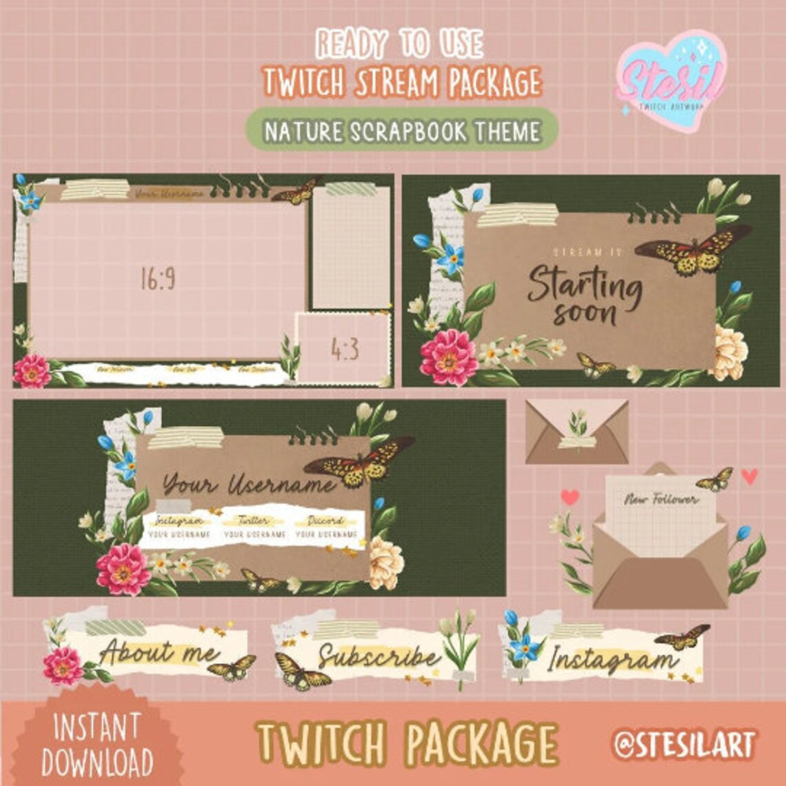ANIMATED Twitch Stream Package / Nature Scrapbook Theme / Cottagecore ...