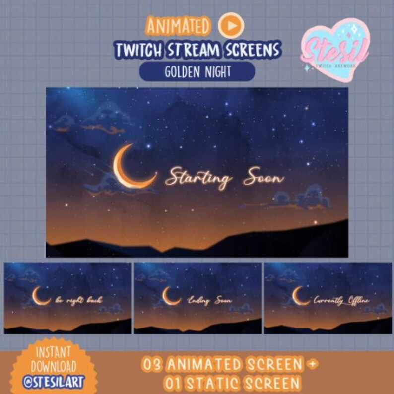 Animated Twitch Screens / GOLDEN NIGHT Theme / Sky / Magic / Clouds ...