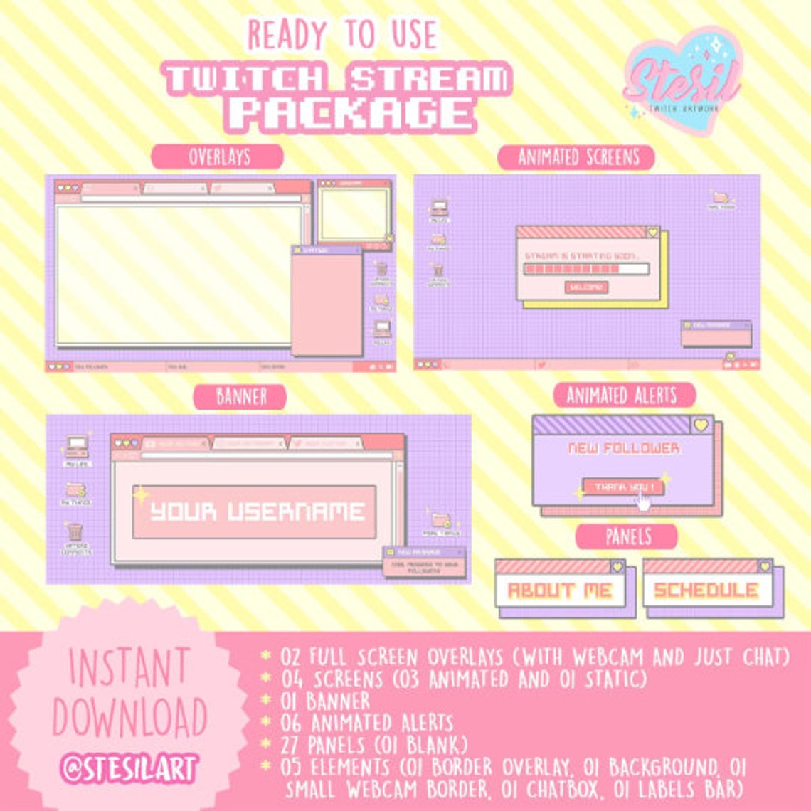 ANIMATED Twitch Stream Package / Web Browser / Aesthetic / 90s ...