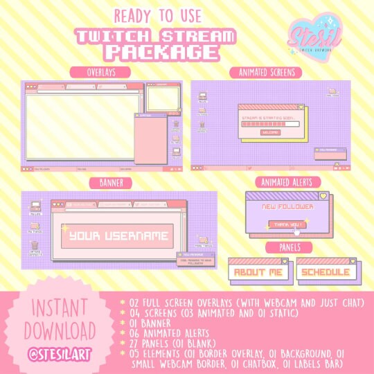 ANIMATED Twitch Stream Package / Web Browser / Aesthetic / 90s ...