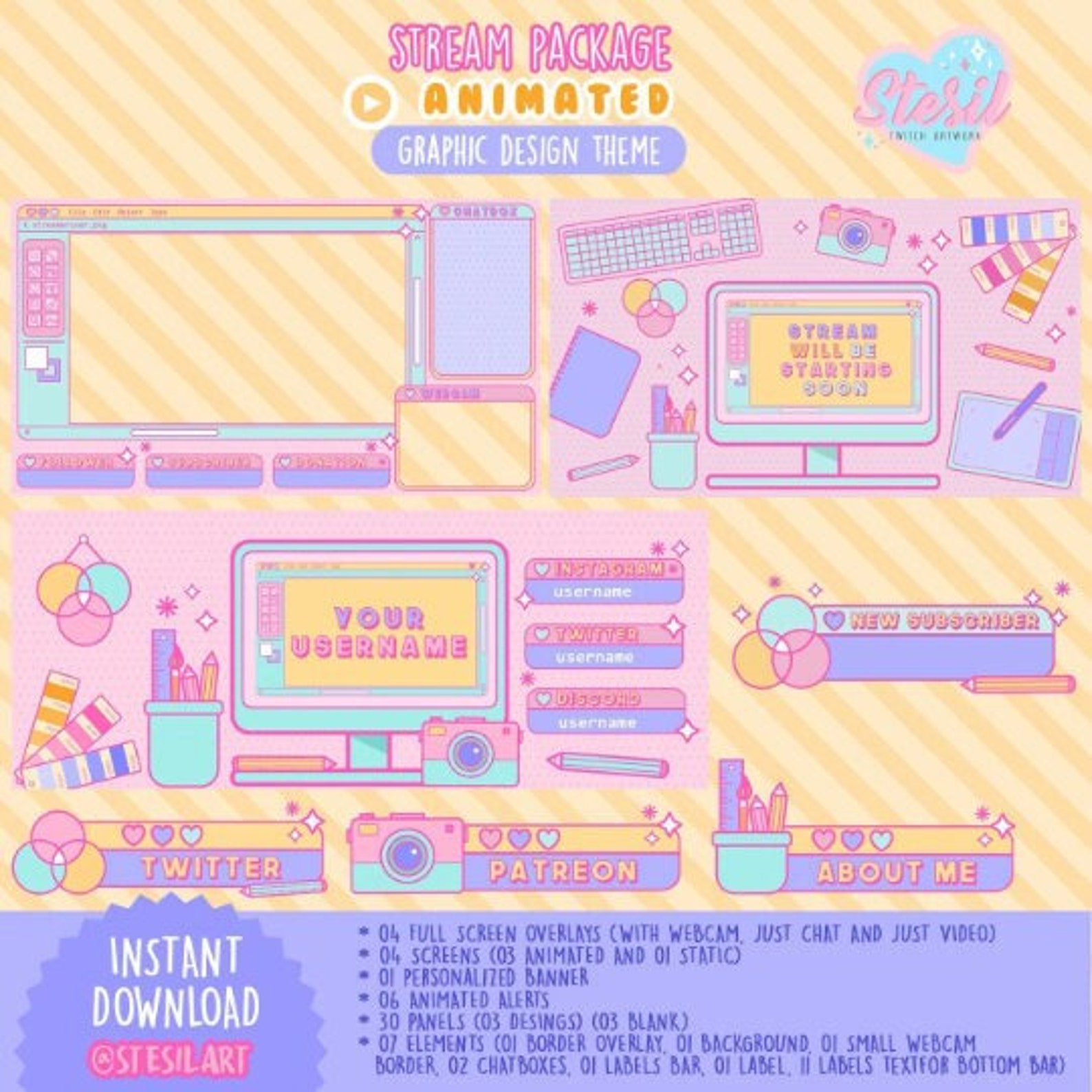 ANIMATED Twitch Stream Package / Graphic Design Theme / Aesthetics ...