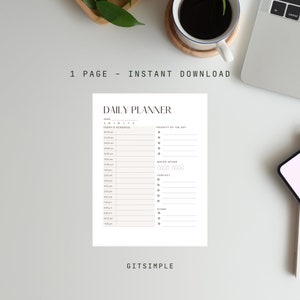 Daily Planner Minimalist Printable, Daily Schedule, Productivity ...
