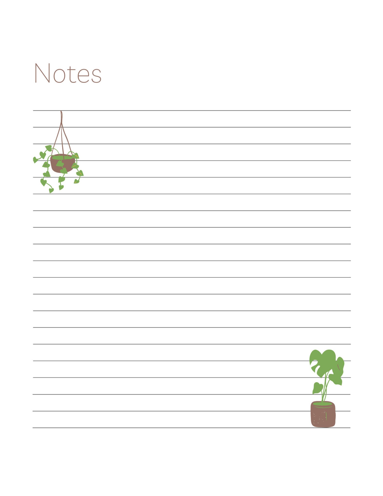 Notes Page Printable Plants, Notes Digital Download, Printable Lined ...