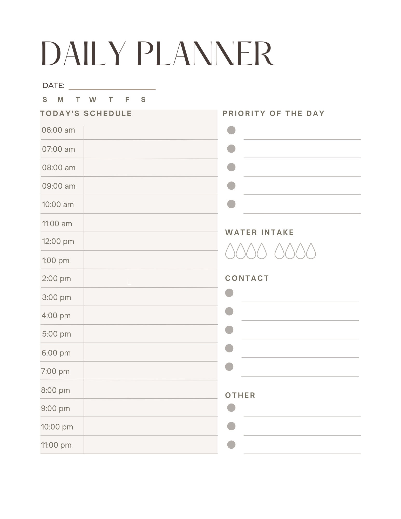 Daily Planner Minimalist Printable, Daily Schedule, Productivity ...
