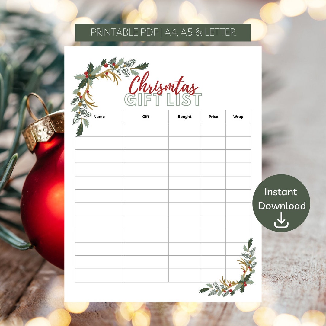 Christmas Gift List Red Green PDF, Present List, Christmas Present List ...