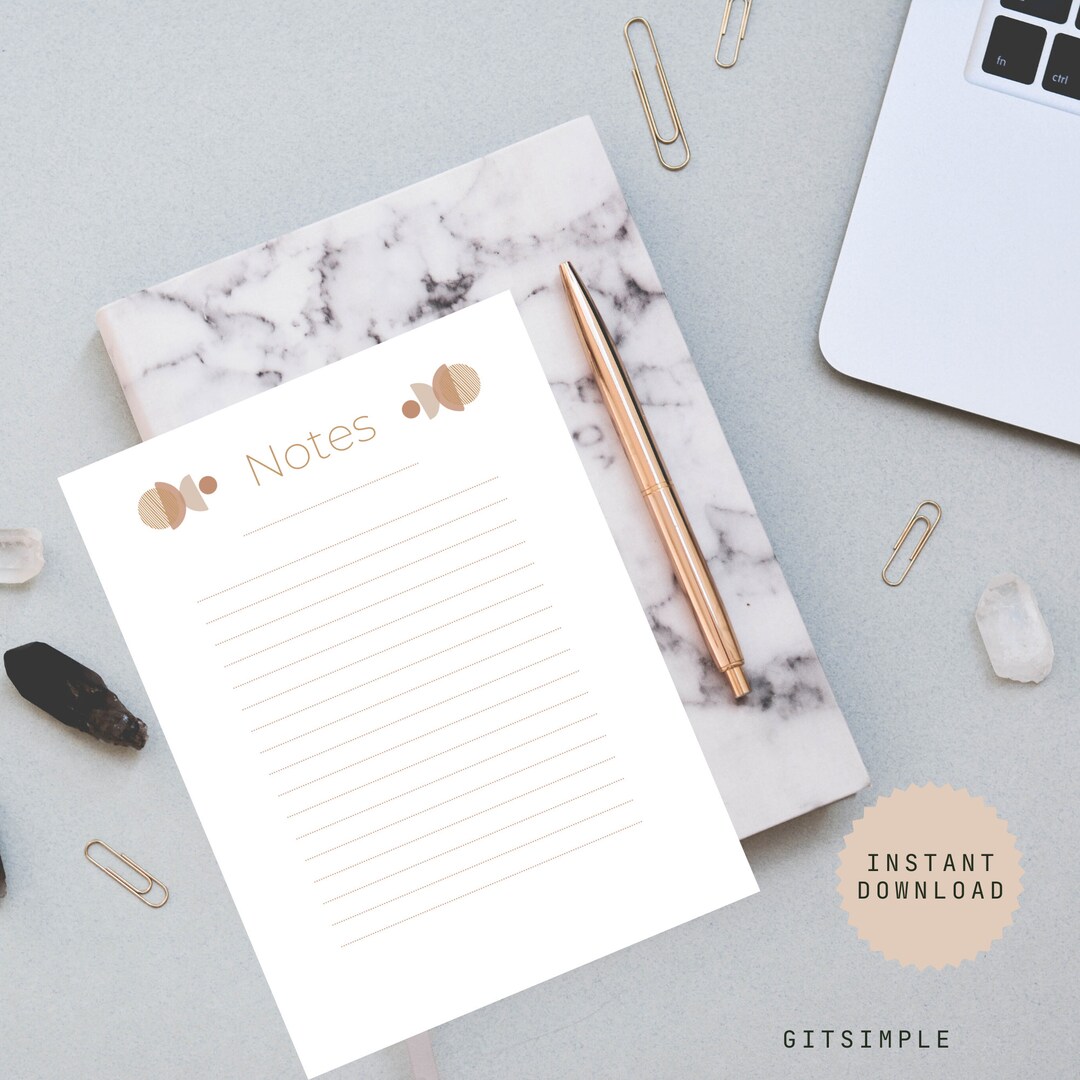 Notes Page Design Pink Circles, Printable Notes Page, Lined Notes ...