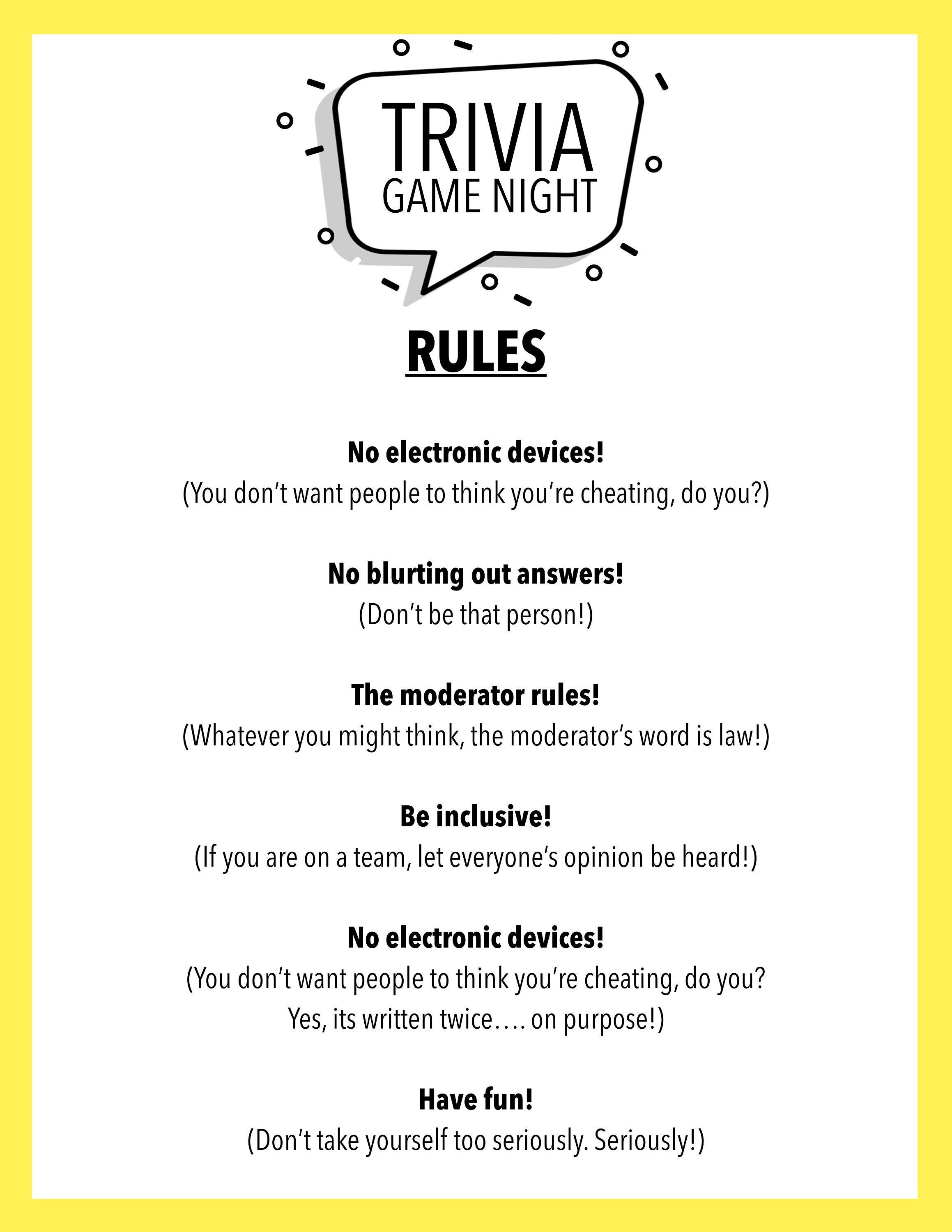 Rules Sheet (8.5 X 11) - Etsy