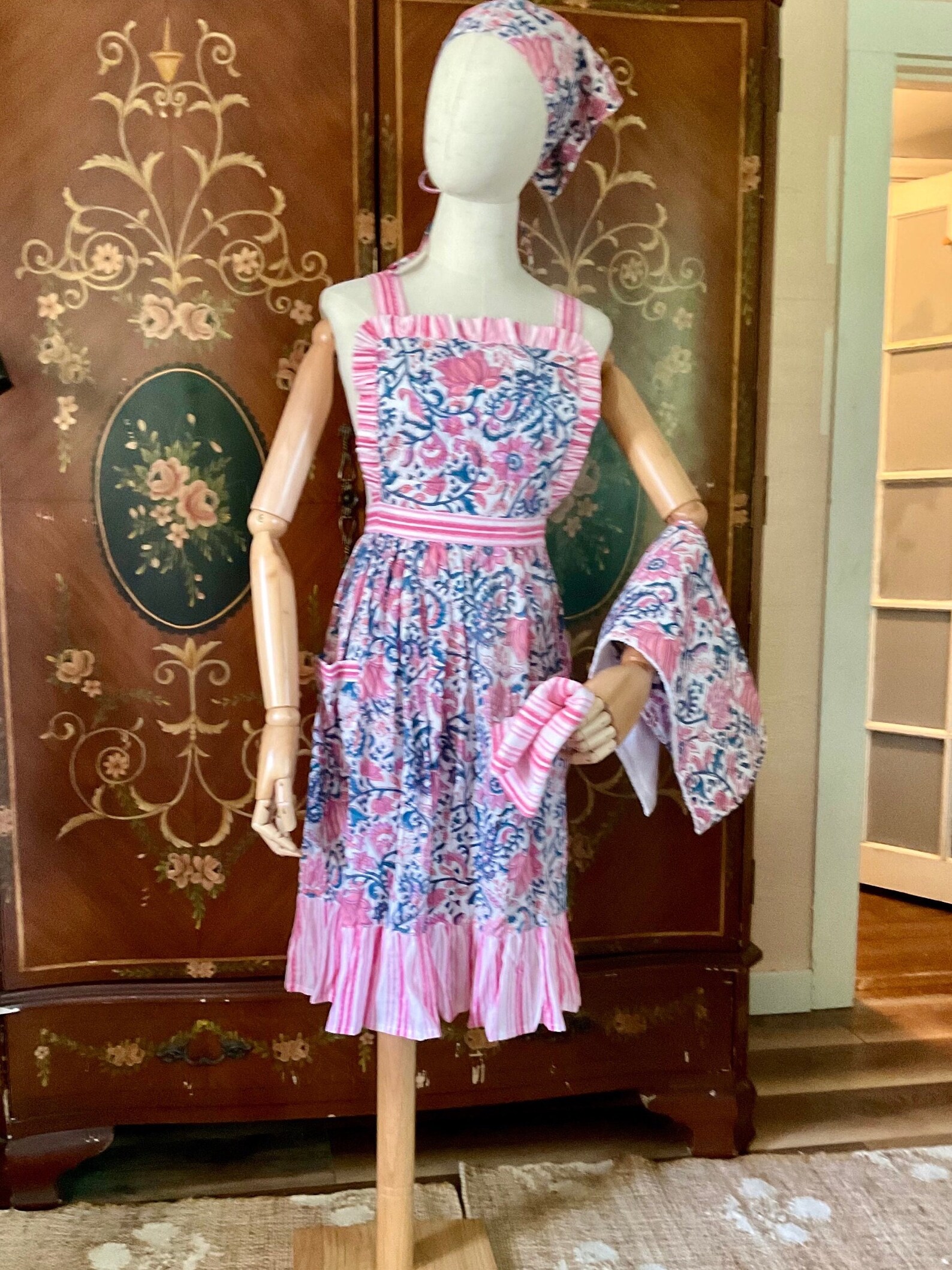 4pc Quilted Block-print Apron With Matching Bandana and Towel Set - Etsy