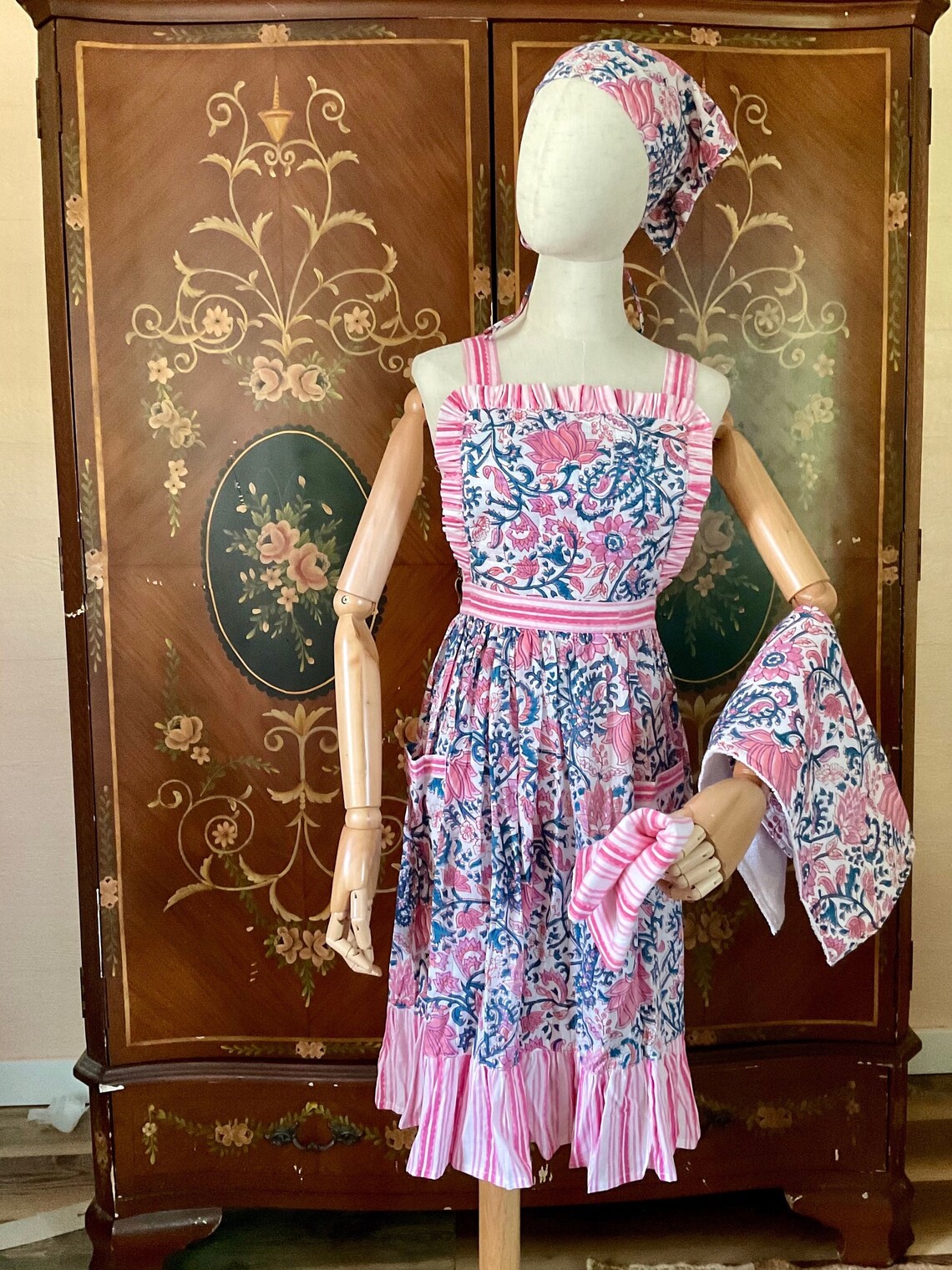 4pc Quilted Block-print Apron With Matching Bandana and Towel Set - Etsy