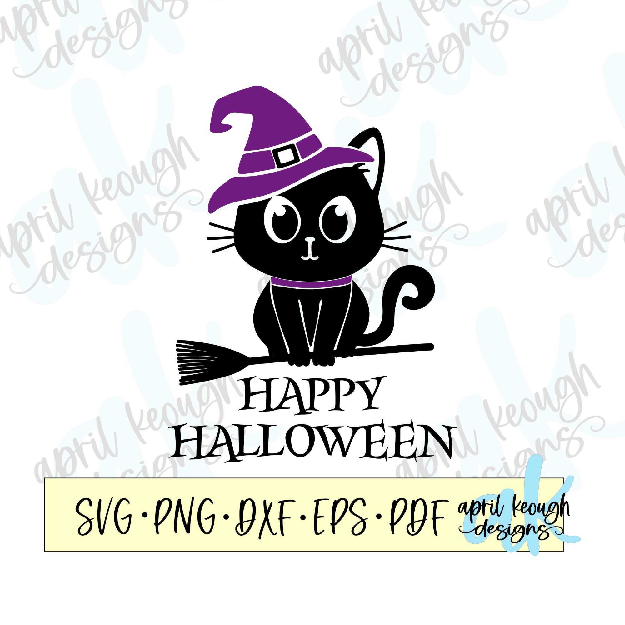 Halloween Black Cat Svg Png/ Halloween Witch Cat Svg Png/ Happy ...