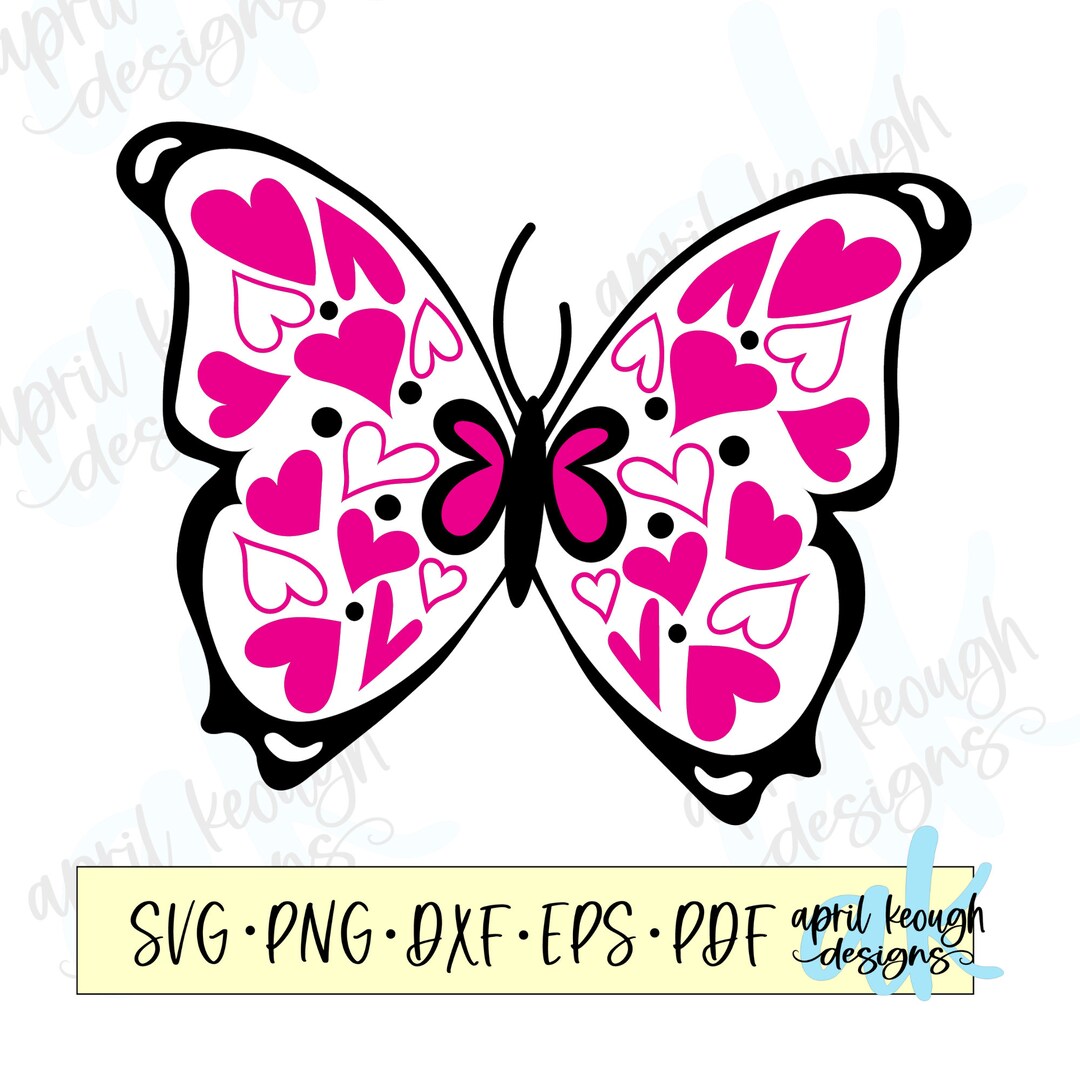 Butterfly Hearts Svg/ Butterfly With Hearts Cricut/ Valentine Butterfly ...