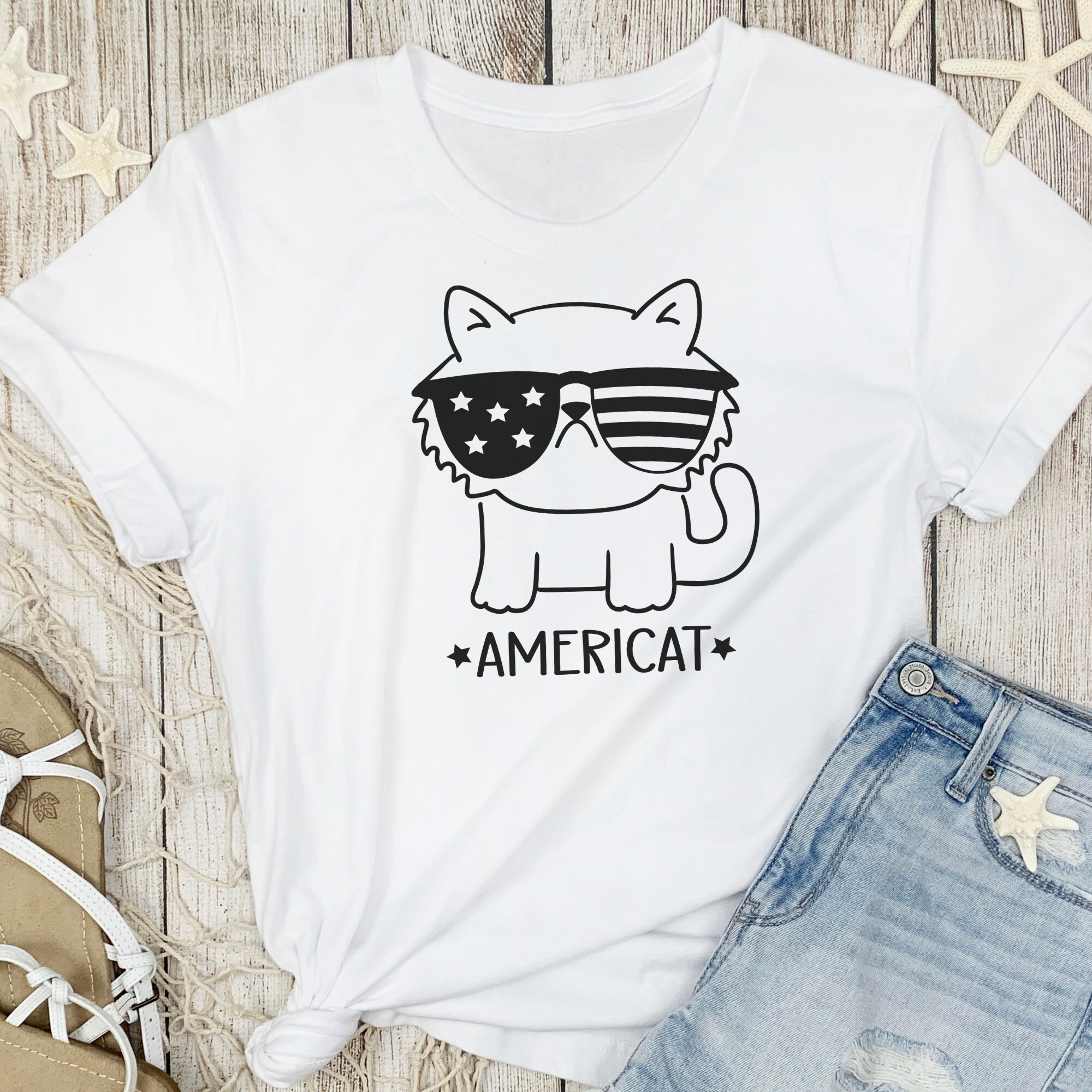 Americat Cat Svg Png/ 4th of July Cat Cut File Cricut Silhouette/ Stars ...