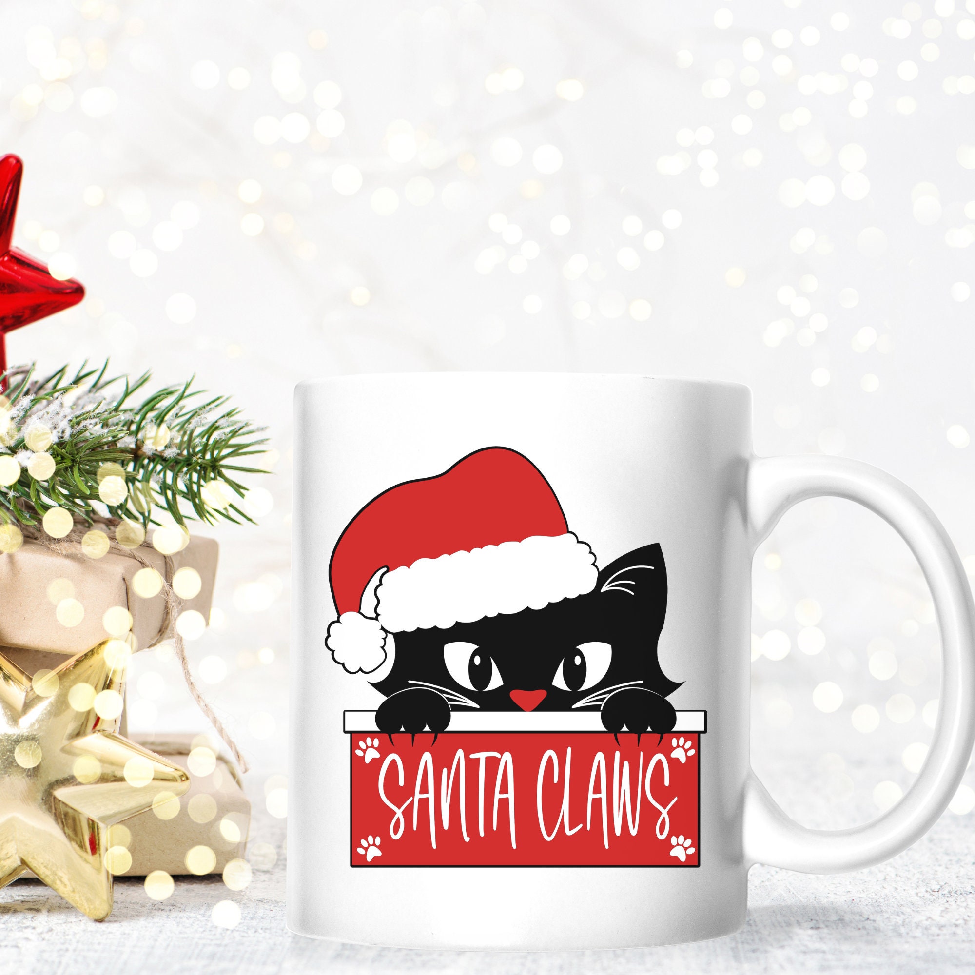 Santa Claws Cat Svg Png/ Christmas Cat Clip Art/ Cat in Santa Hat Cut ...