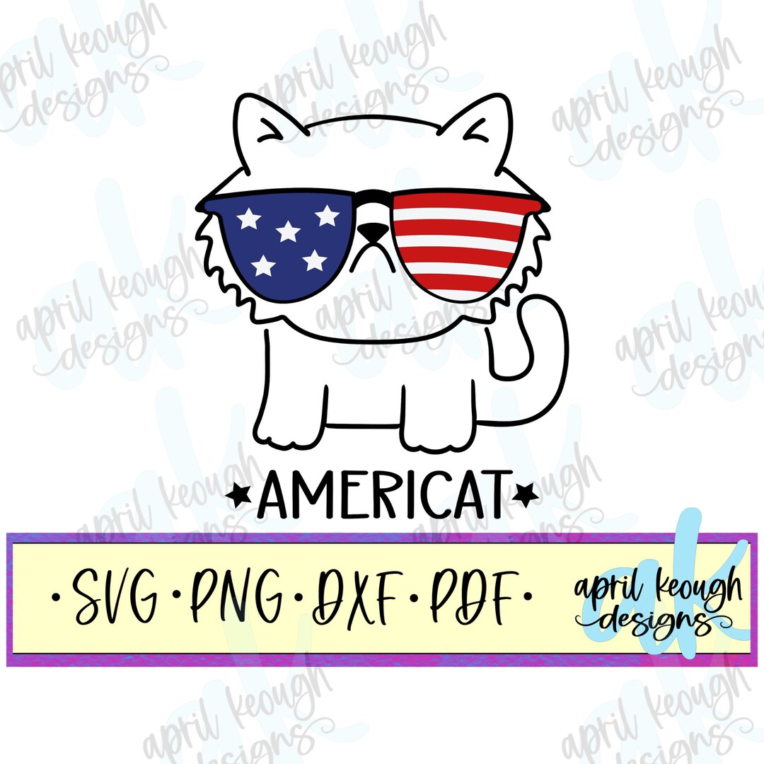Americat Cat Svg Png/ 4th of July Cat Cut File Cricut Silhouette/ Red ...