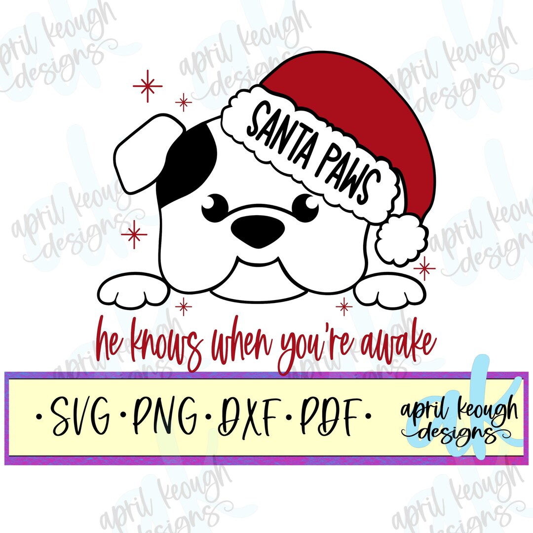 Santa Paws Dog Svg Png/ Christmas Dog Clip Art/ Bulldog in Santa Hat ...