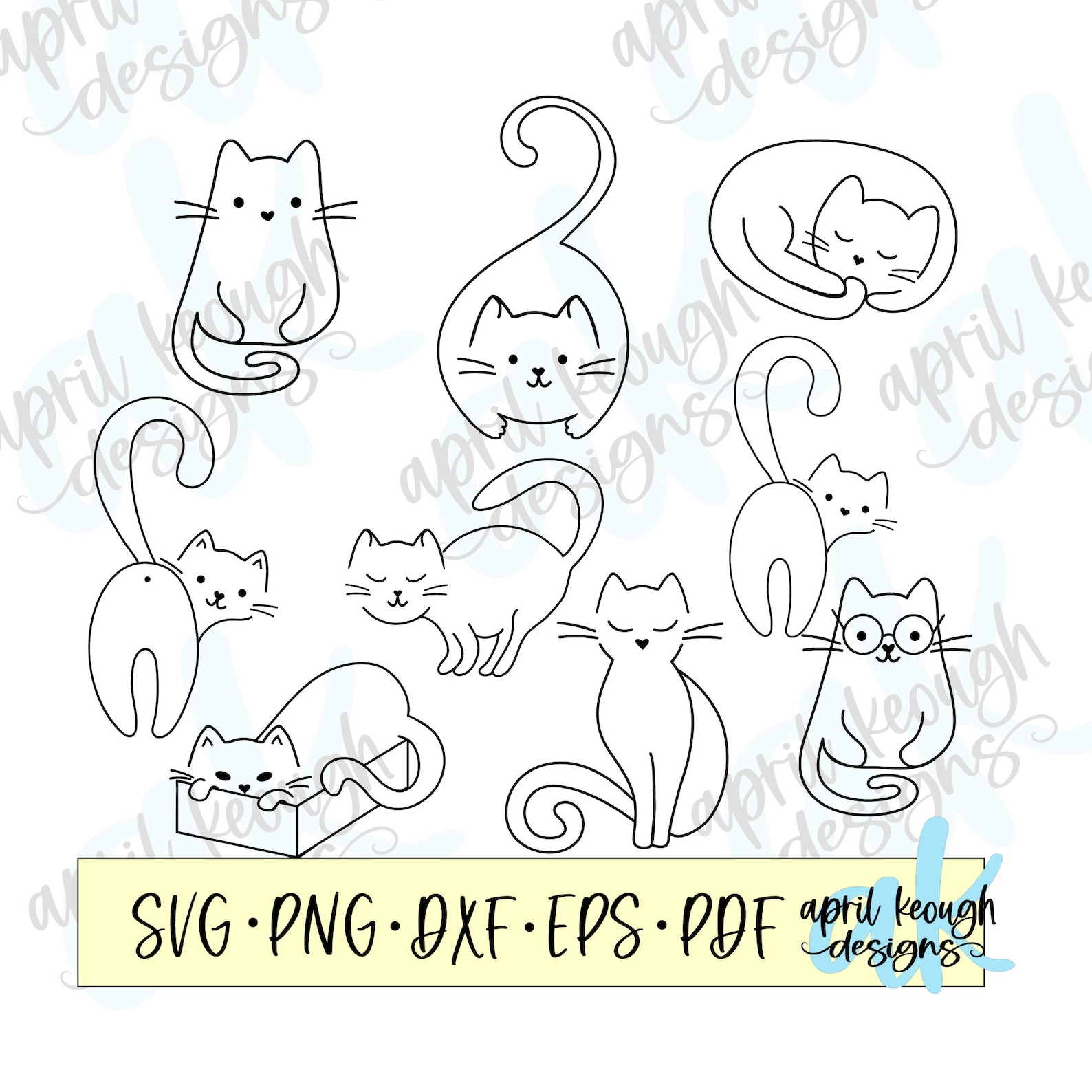Line Art Cat Svg Bundle/ Cute Cats Svg Bundle/ Cricut Silhouette Svg ...