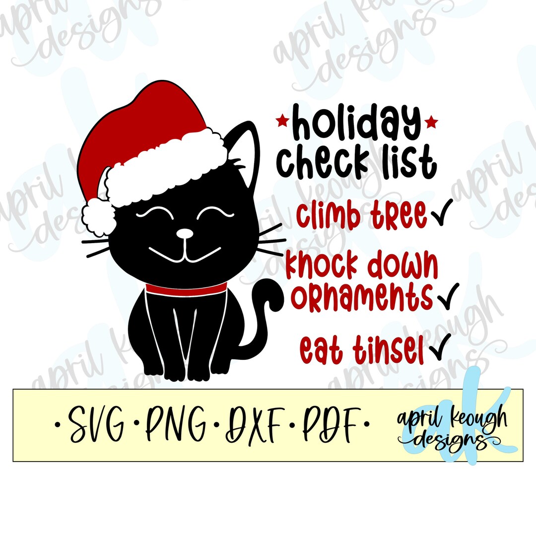 Cat Christmas List Svg Png/ Christmas Cat Clip Art/ Cat in Santa Hat ...