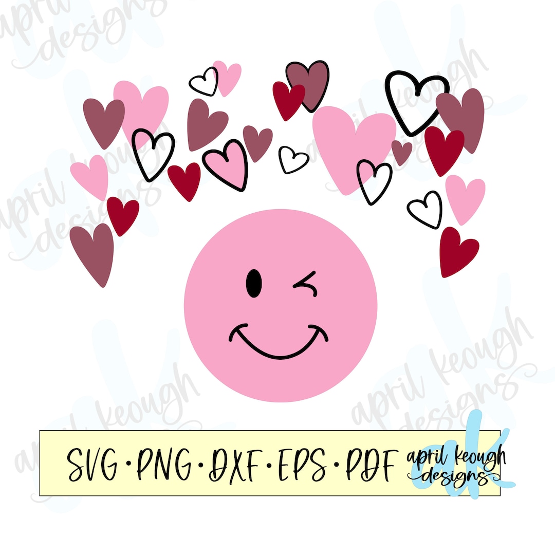 Winking Emoji With Hearts Svg/ Smiley Face With Hearts Svg/ Winking ...