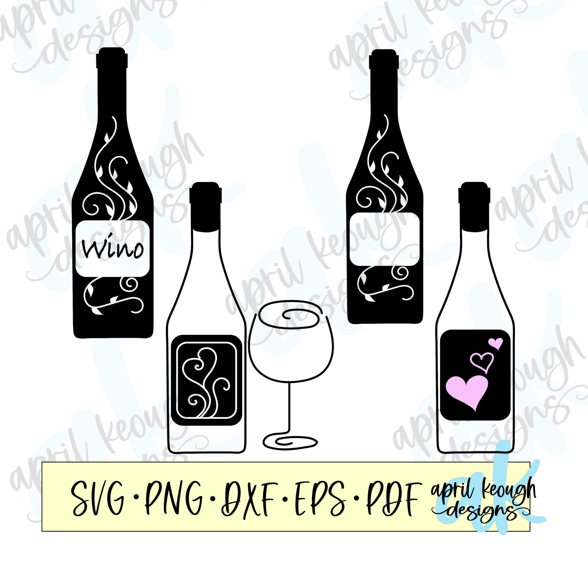 Bundle of Wine Bottle and Glass Svg/ Bundle of Wine Clip Art Designs/ Wine Bottle Svg/ Wine ...