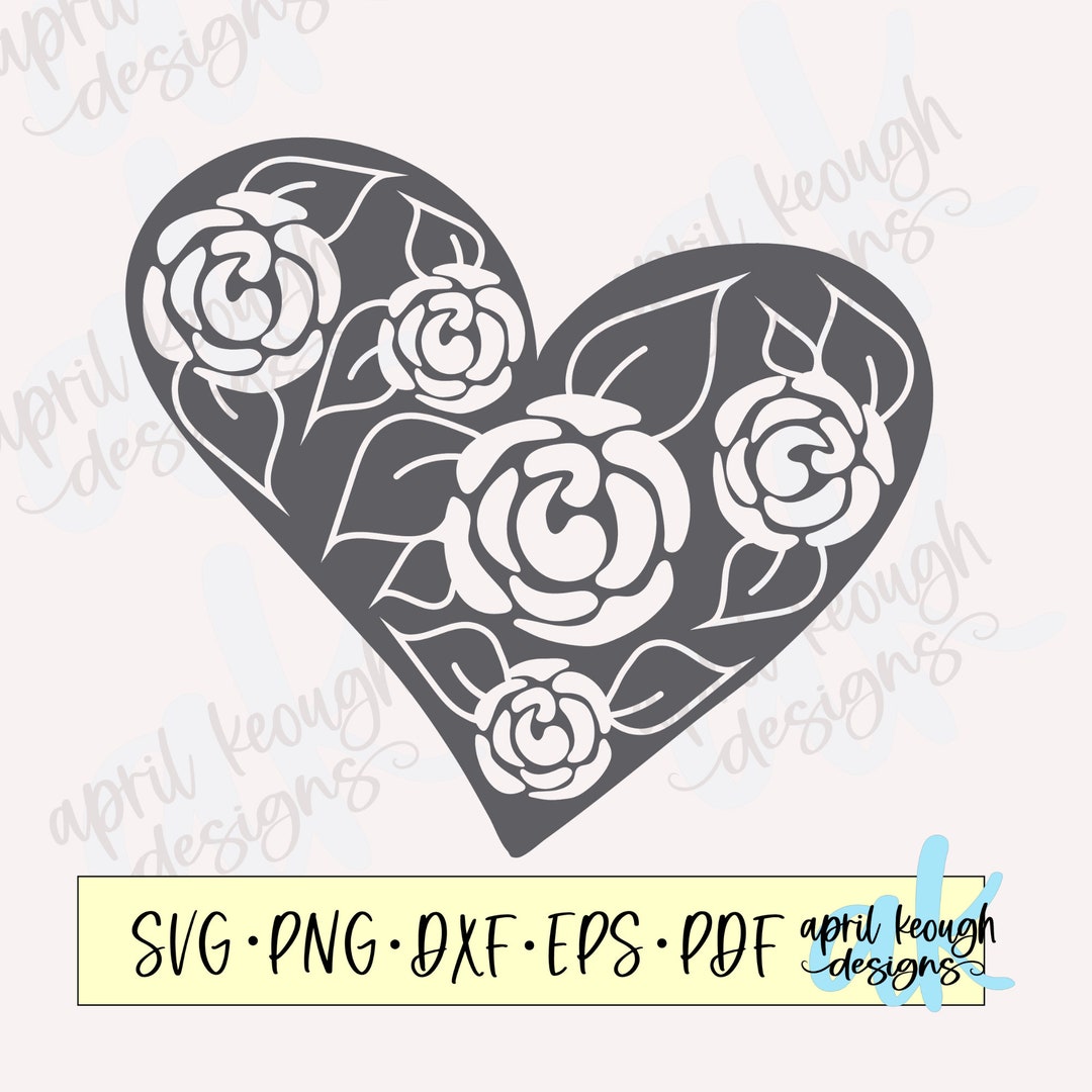 Heart With Roses SVG/ Heart With Roses Stencil/ Rose Heart Svg/ Roses ...