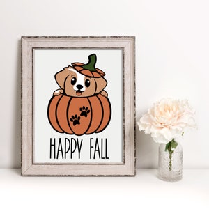 Happy Fall Puppy Pumpkin Svg Png/ Happy Fall Clip Art/ Cute Pumpkin Dog ...
