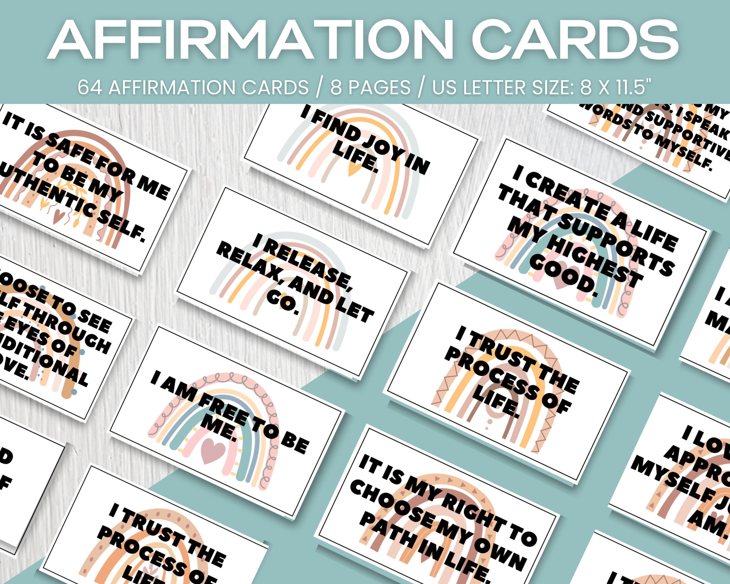 Rainbow Affirmation Cards, Printable Cards, Motivational Cards ...