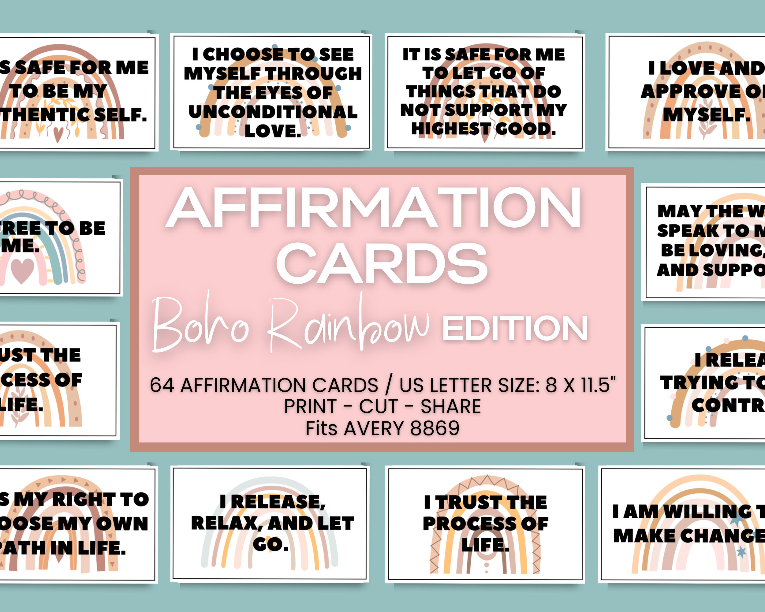 Rainbow Affirmation Cards, Printable Cards, Motivational Cards ...