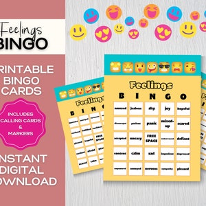 FEELINGS Bingo Cards for Kids (color), Feelings Games for Kids, Mental ...