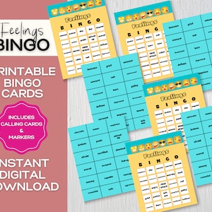 FEELINGS Bingo Cards for Kids (color), Feelings Games for Kids, Mental ...