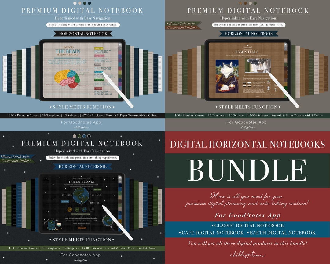 Goodnotes Horizontal Notebook Bundle | 3 X Digital Notebooks | 5000 ...
