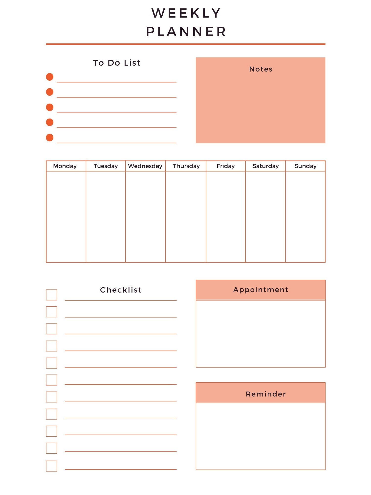 Weekly Planner, Printable, to Do List - Etsy