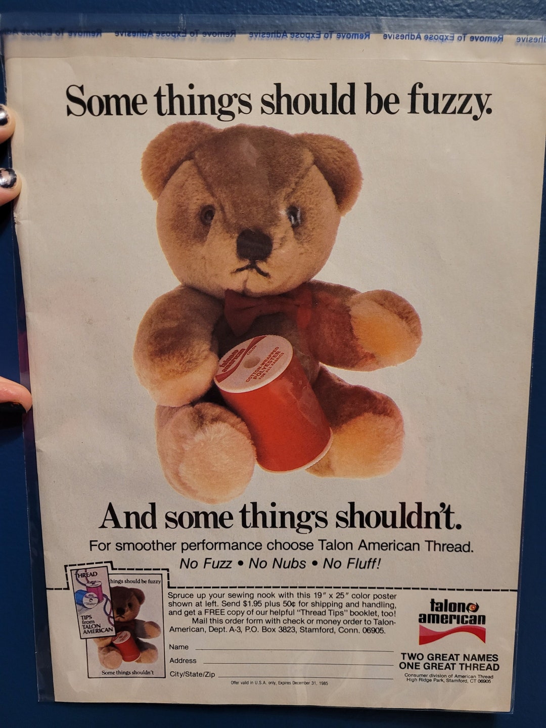 Teddy Bear Talon Thread Ad, 1985 Vintage Sewing Magazine Print - Etsy