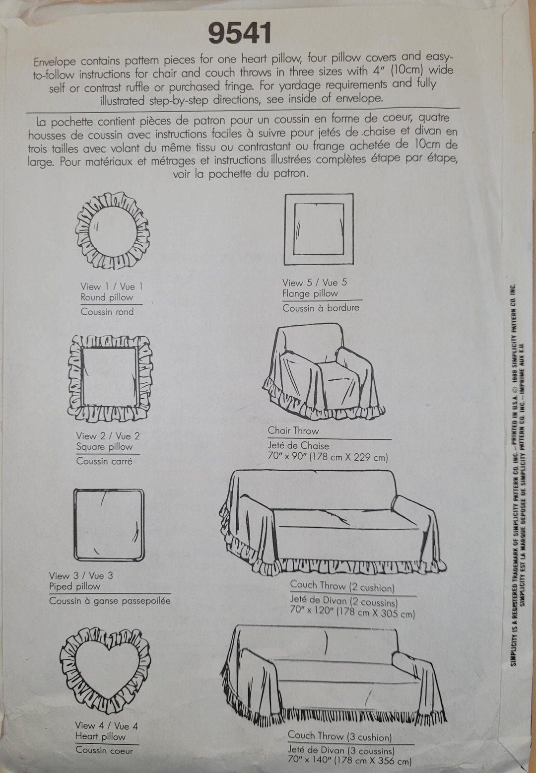 Vintage 1980s Sewing Pattern - Couch & Chair Throw Covers, and Pillows ...