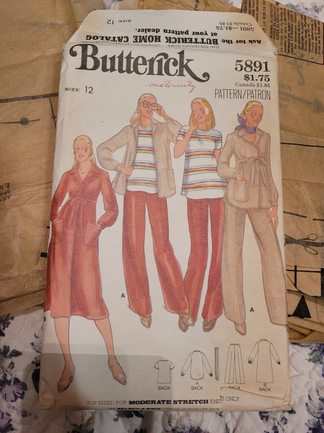 Vintage Maternity Top, Dress, Jacket and Pants Pattern, Size 12, Flowy ...