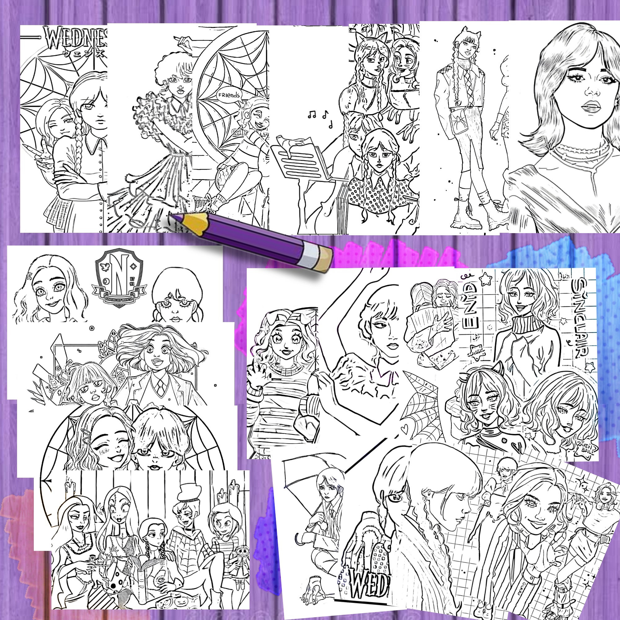 Libro para Colorear de Merlina Hojas para colorear - Etsy México
