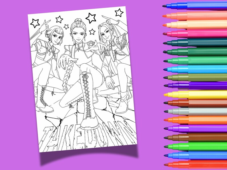 K-pop Demon Girl Coloring Pages | Anime Warrior Printable Pack | Cute ...