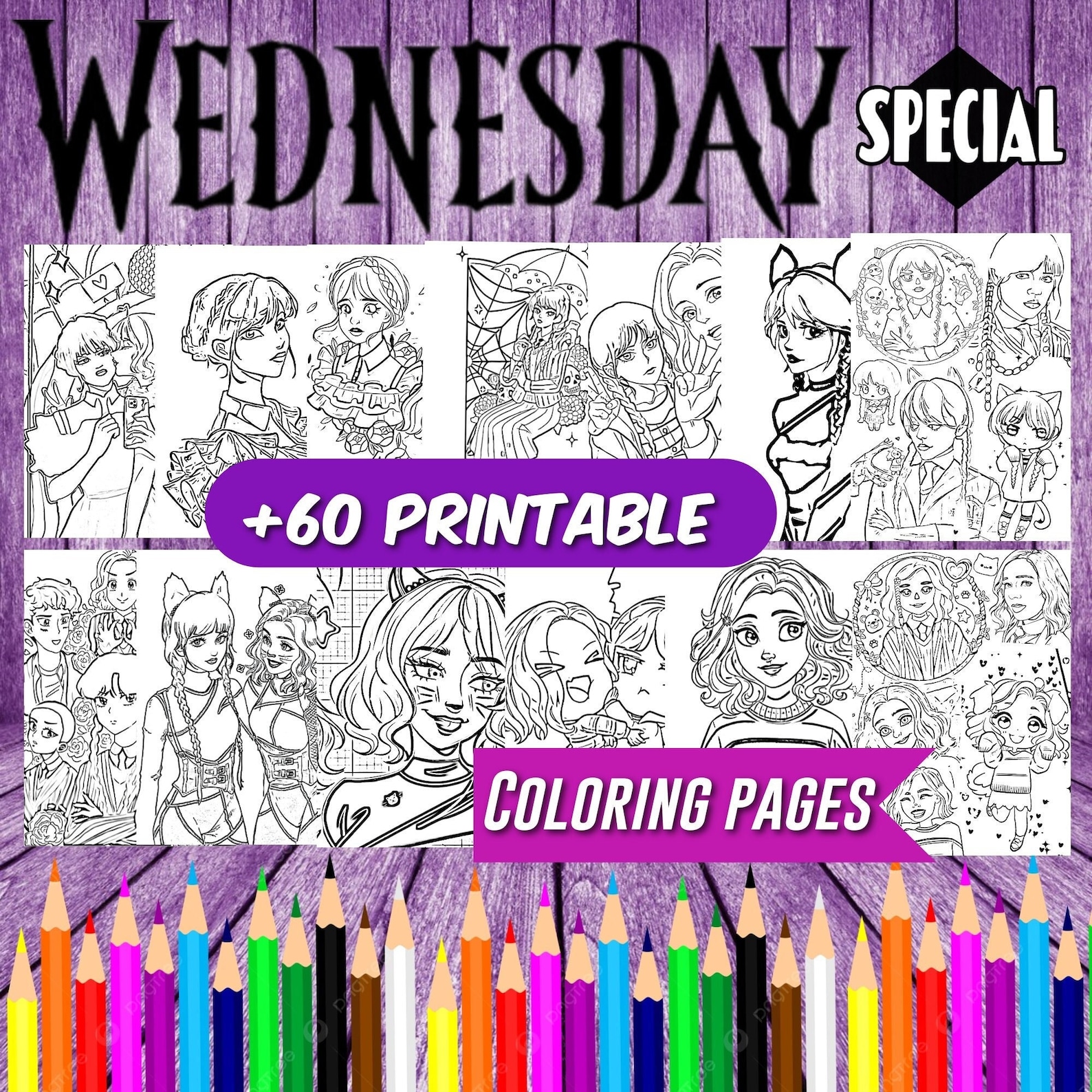 Libro para Colorear de Merlina Hojas para colorear - Etsy España