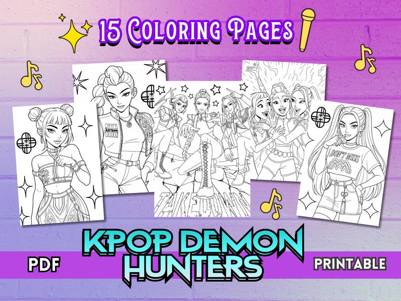 K-pop Demon Girl Coloring Pages | Anime Warrior Printable Pack | Cute ...