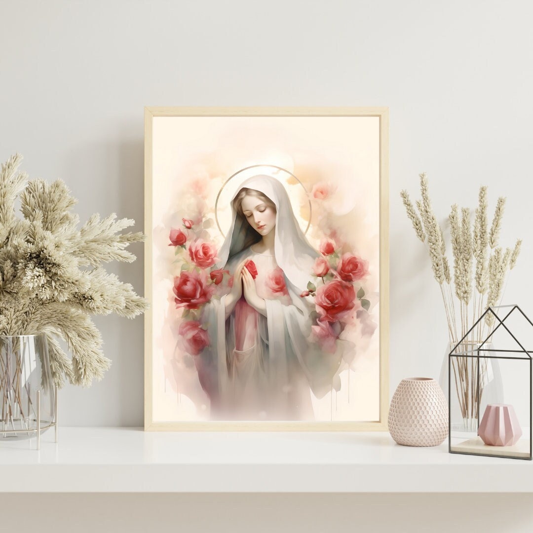 Blessed Virgin Mary Watercolor Poster, Mary Mother of God Poster ...