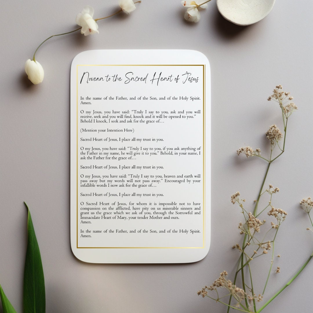 Elegant Laminated Novena Prayer Card Sacred Heart of Jesus, Catholic ...