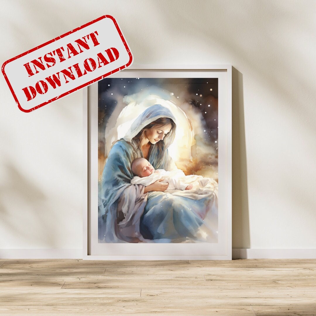 Blessed Virgin Mary With Child, Watercolor Poster, Mary Mother of God ...