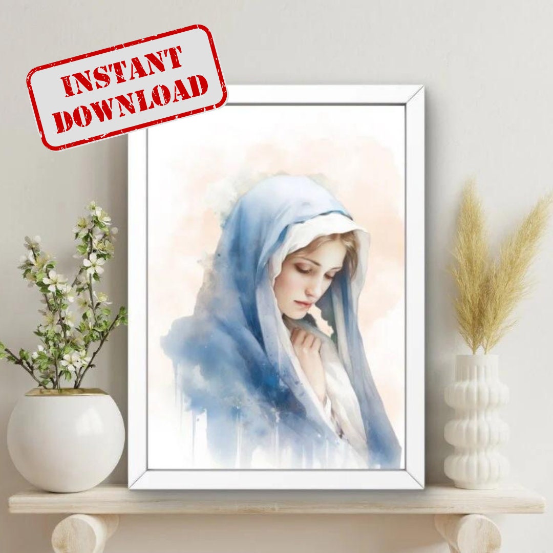 Blessed Virgin Mary Watercolor Poster- Catholic Digital Print- Modern ...