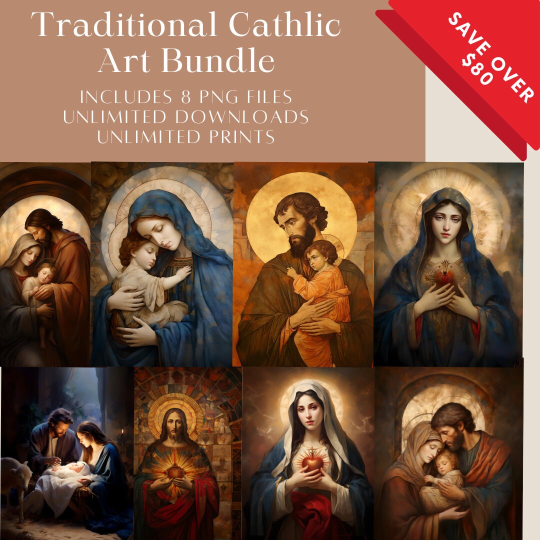 Traditional Catholic Art Bundle, Virgin Mary, Holy Family, Holy Family ...