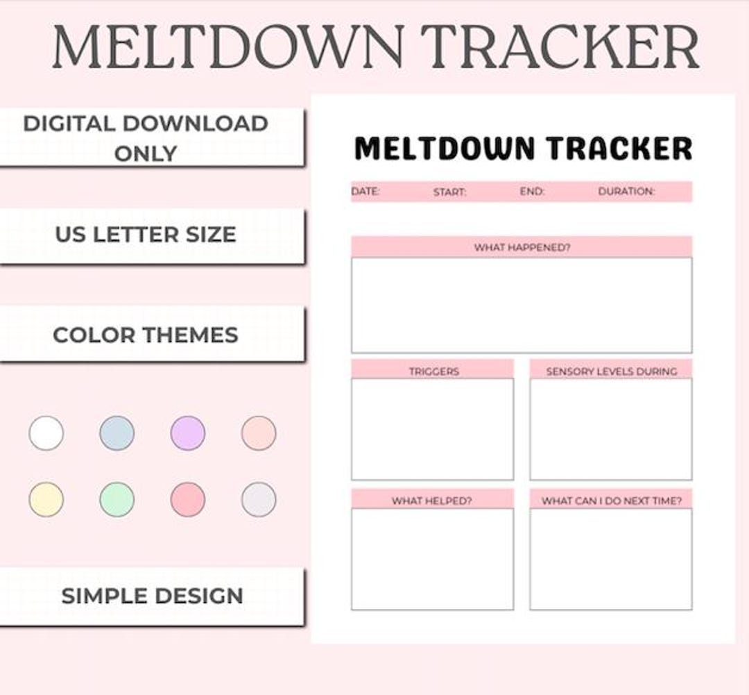 Printable Meltdown Tracker for Autism, Special Needs Carer Template ...